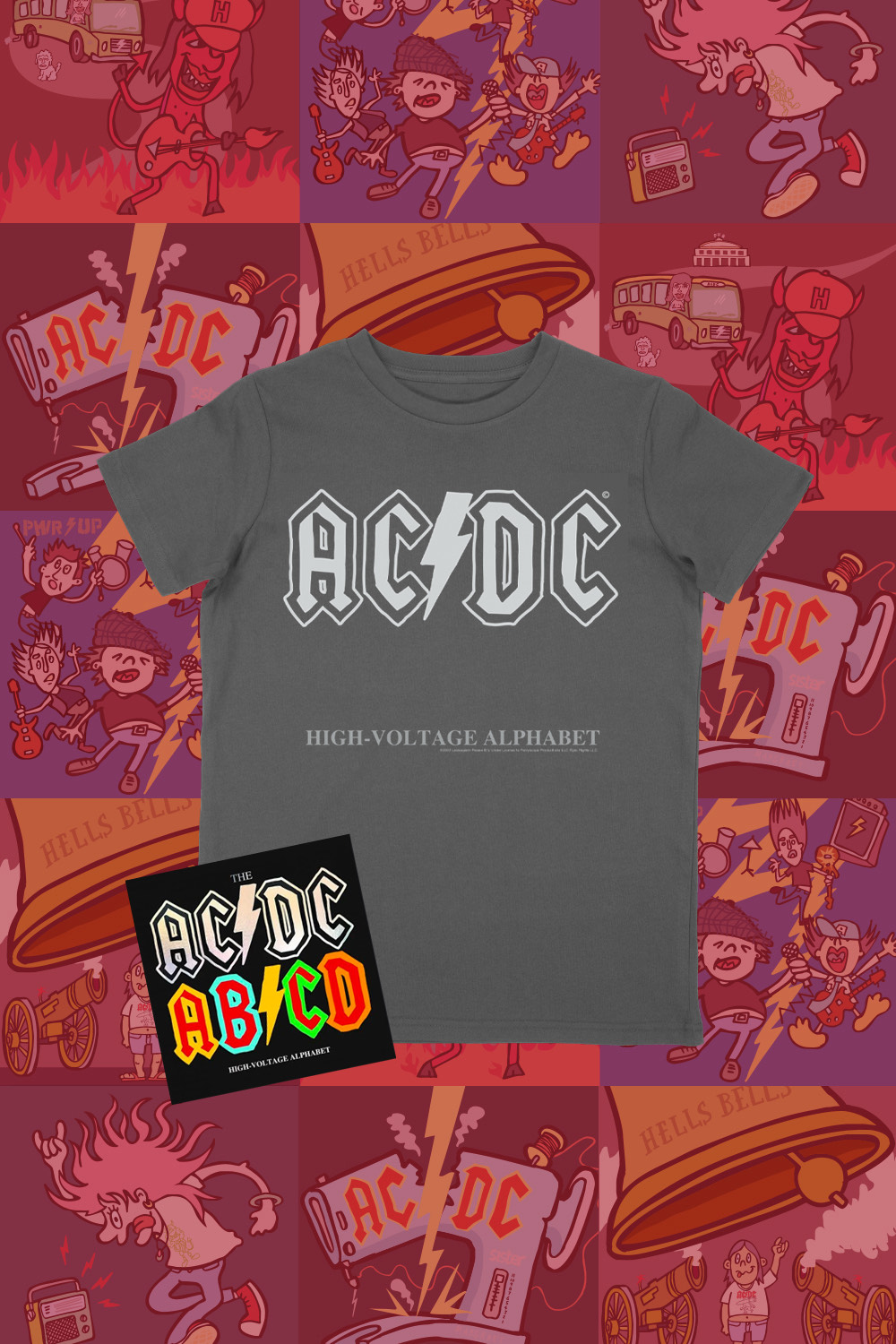 AC/DC Kids Alphabet Book + Back in ABCD Charcoal Tshirt — Love Police Books